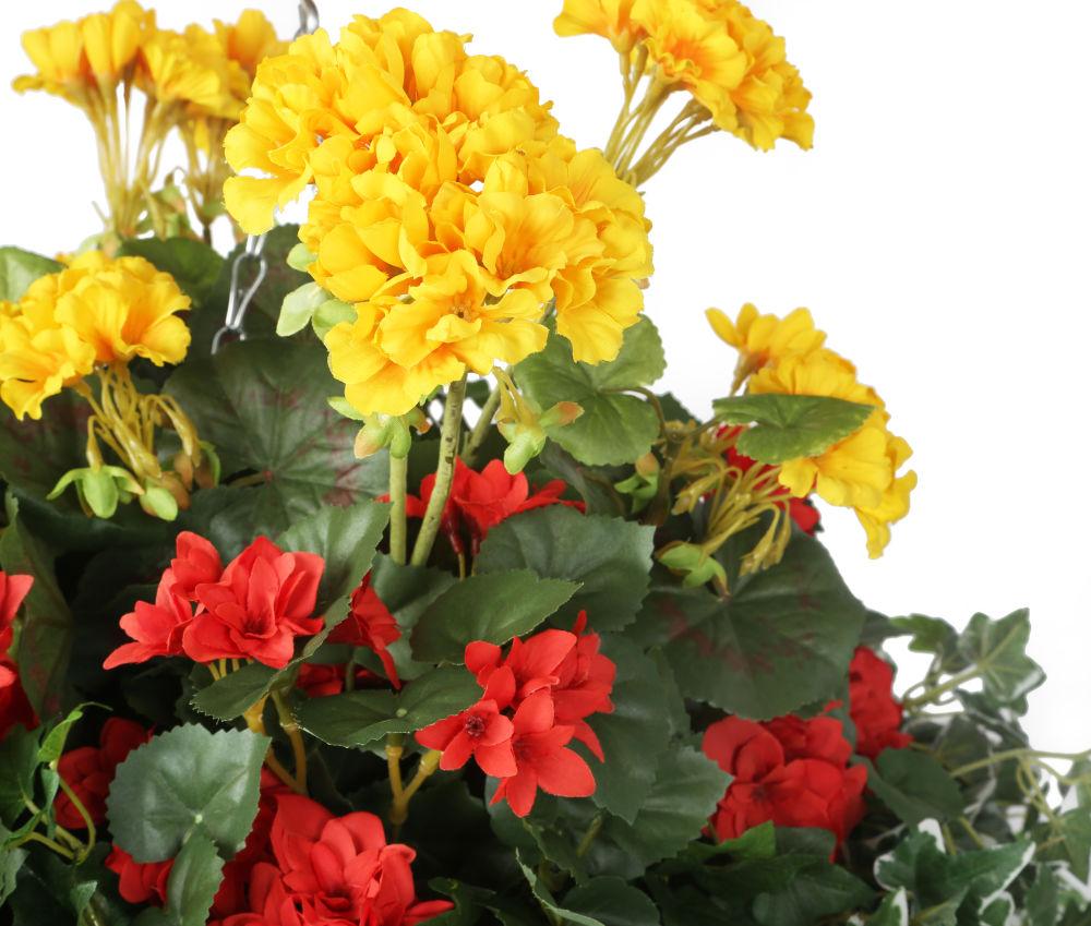 Artificial Red Begonia and Yellow Geranium Display in a 12" Round ...